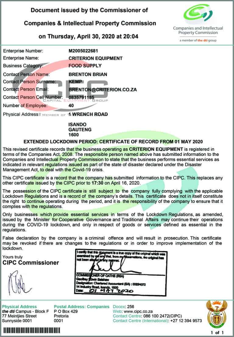 Criterion Equipment COVID 19 Important Notice Criterion Equipment